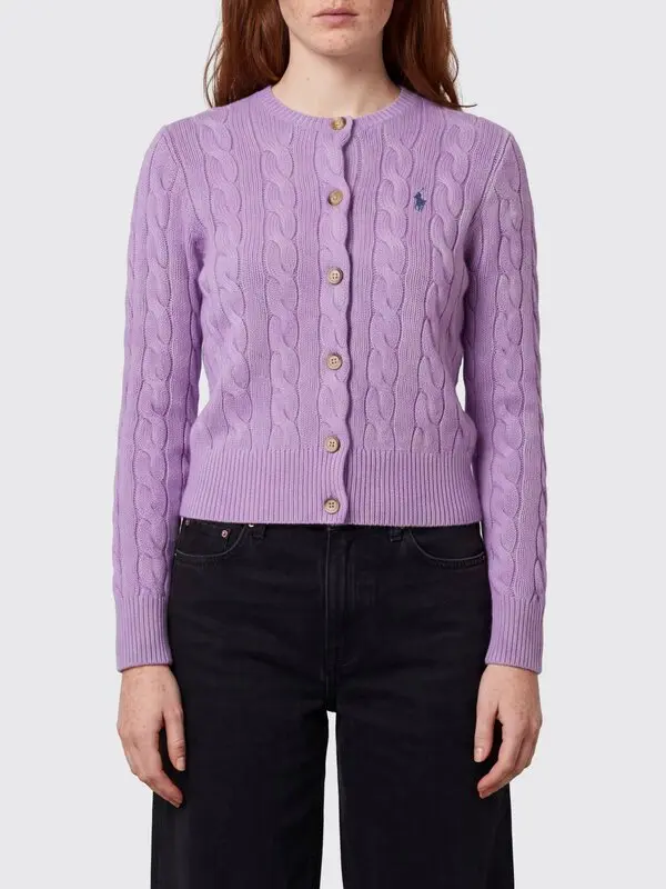 Polo Ralph Lauren Crewneck Knit Wool Cardigan With Embroidered Pony Logo - Pink