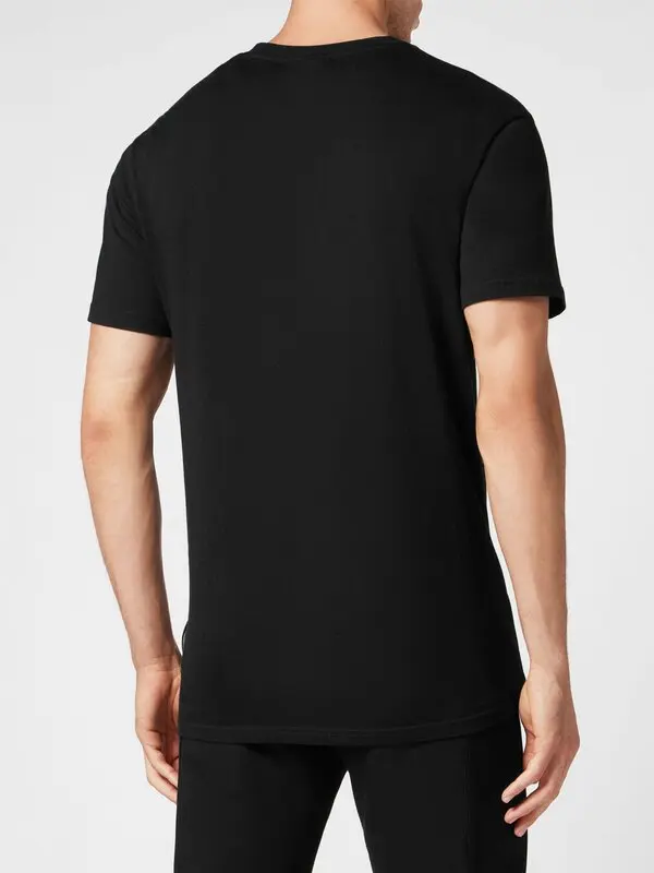 PLEIN SPORT Short-sleeved Cotton T-shirt With Contrasting Logo - Black