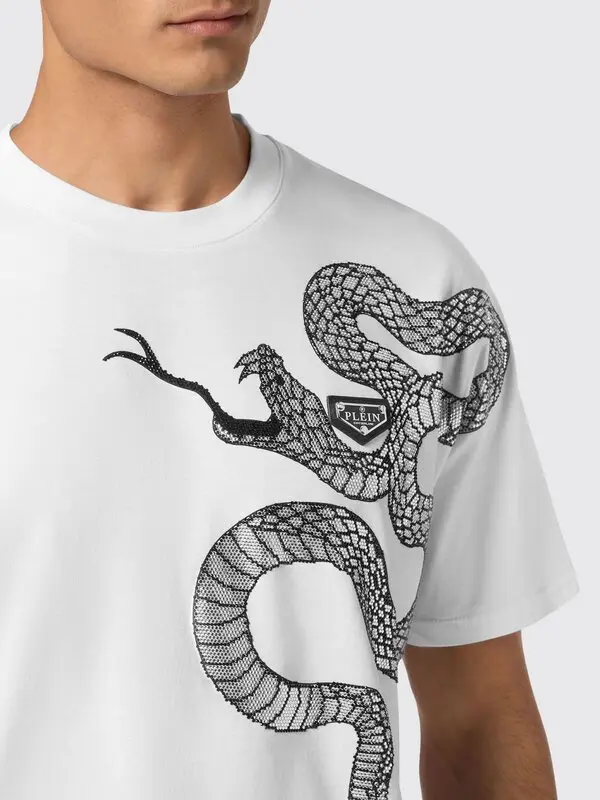 Philipp Plein Embroidered Snake Print Cotton T-shirt