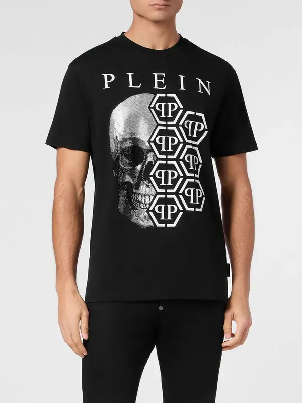 Philipp Plein Slim Fit Cotton T-shirt With Skull And Monogram Print