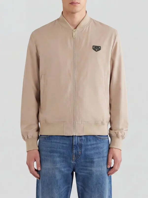 Philipp Plein Lightweight Nylon Bomber Jacket With Iconic Collar And Logo - Beige