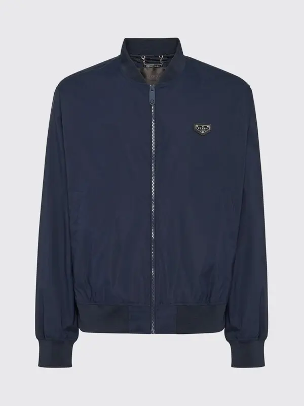 Philipp Plein Lightweight Nylon Bomber Jacket With Iconic Collar And Logo - Blue