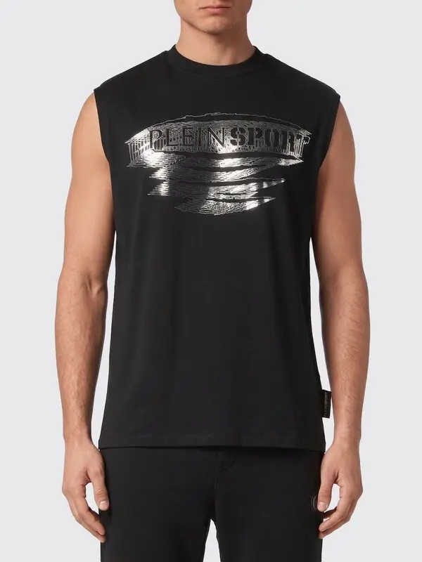 PLEIN SPORT Cotton Crew Neck Tank Top With Contrast Laminated Logo