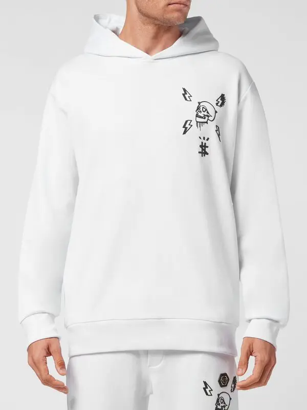 Philipp Plein Cotton Hoodie With Skull Print - White