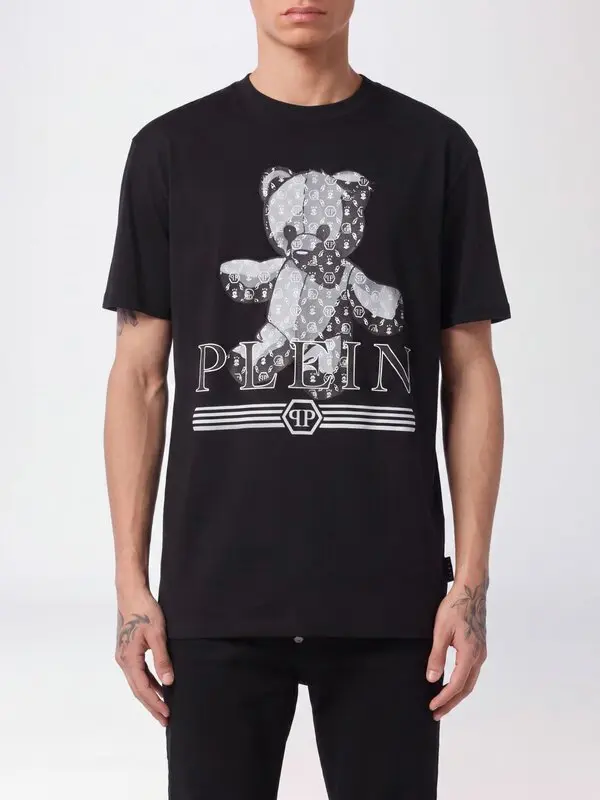 Philipp Plein Dropped Shoulder Teddy Bear Print Cotton T-shirt - Black