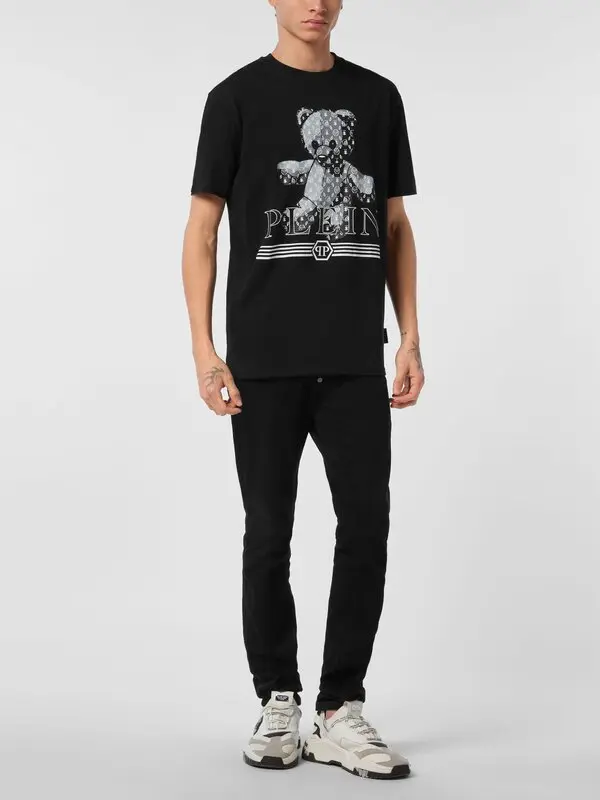 Philipp Plein Dropped Shoulder Teddy Bear Print Cotton T-shirt - Black