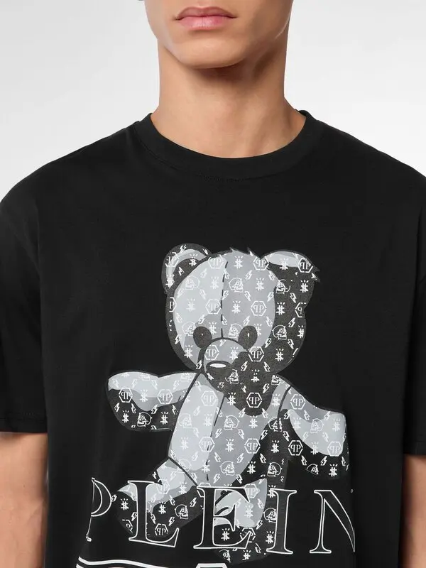 Philipp Plein Dropped Shoulder Teddy Bear Print Cotton T-shirt - Black