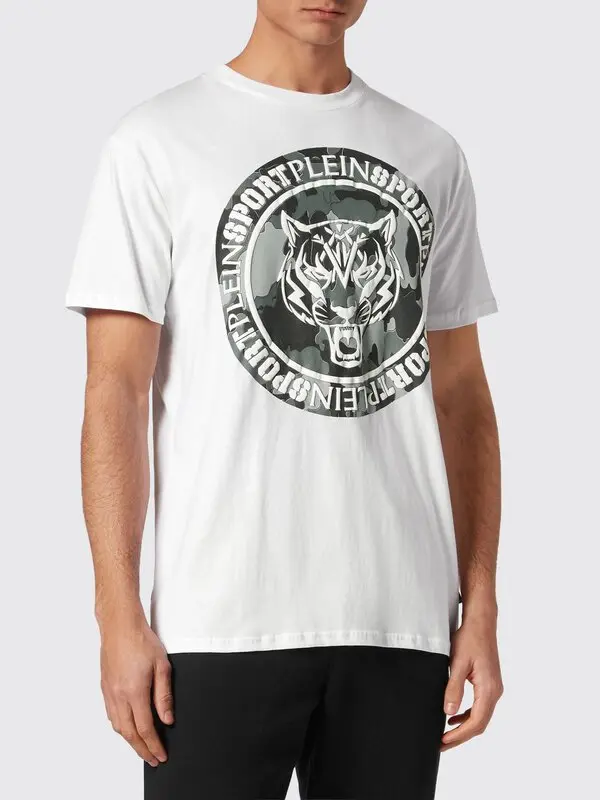 PLEIN SPORT Cotton T-shirt With Graphic Print And Contrasting Logo - White