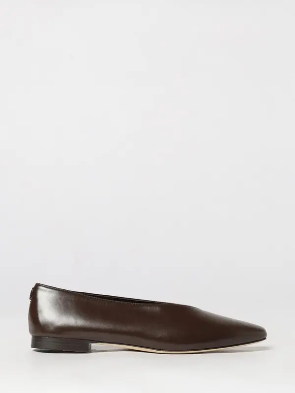 JIMMY CHOO Margot Smooth Leather Ballerina Flats With Rear Monogram - Brown