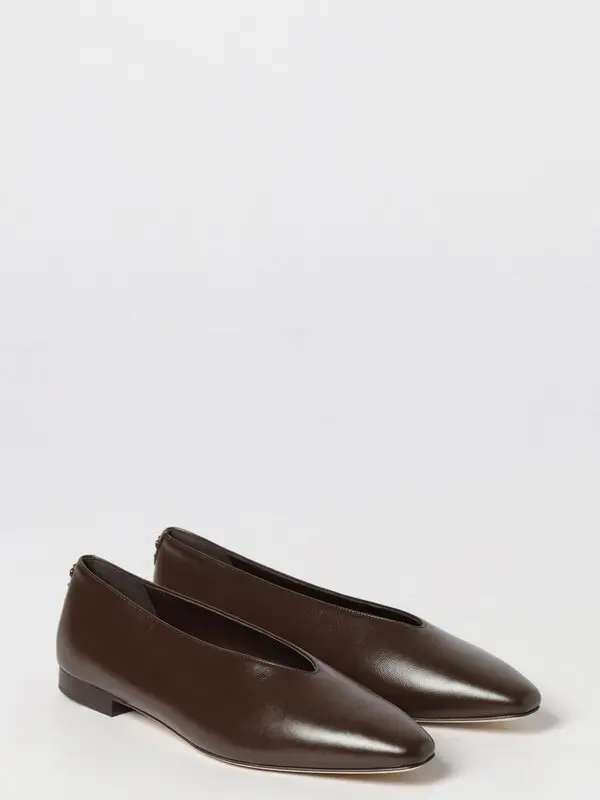 JIMMY CHOO Margot Smooth Leather Ballerina Flats With Rear Monogram - Brown