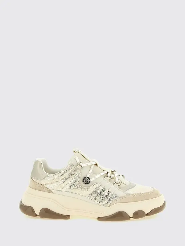Pinko Low Top Leather And Suede Sneakers With Love Birds Metal Logo - Platinum