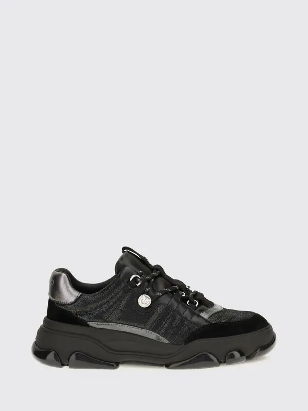 Pinko Low Top Leather And Suede Sneakers With Love Birds Metal Logo - Black