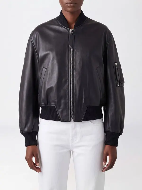 Attico Oversized Leather Bomber Jacket With Dropped Shoulders - Black