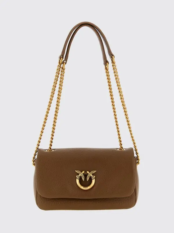 Pinko Click Soft Horizontal Monogram Lamb Shoulder Bag - Earth