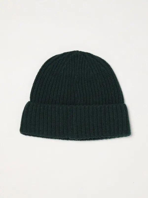 Stone Island Ribbed Virgin Wool Beanie Hat With Compass Logo - Green