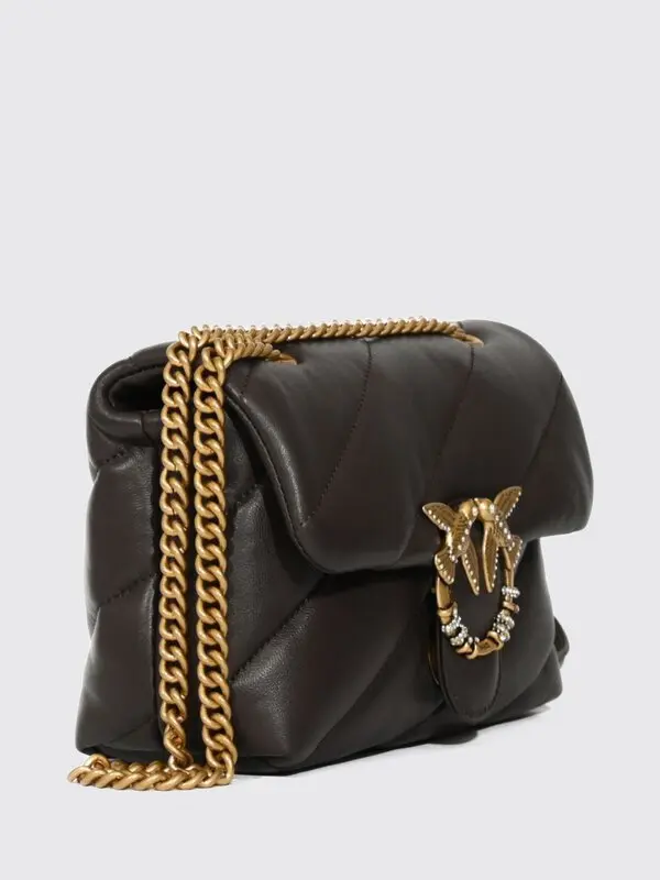 Pinko Mini Love Bag Puff Matelassé Nappa Crossbody Bag With Rhinestones - Brown