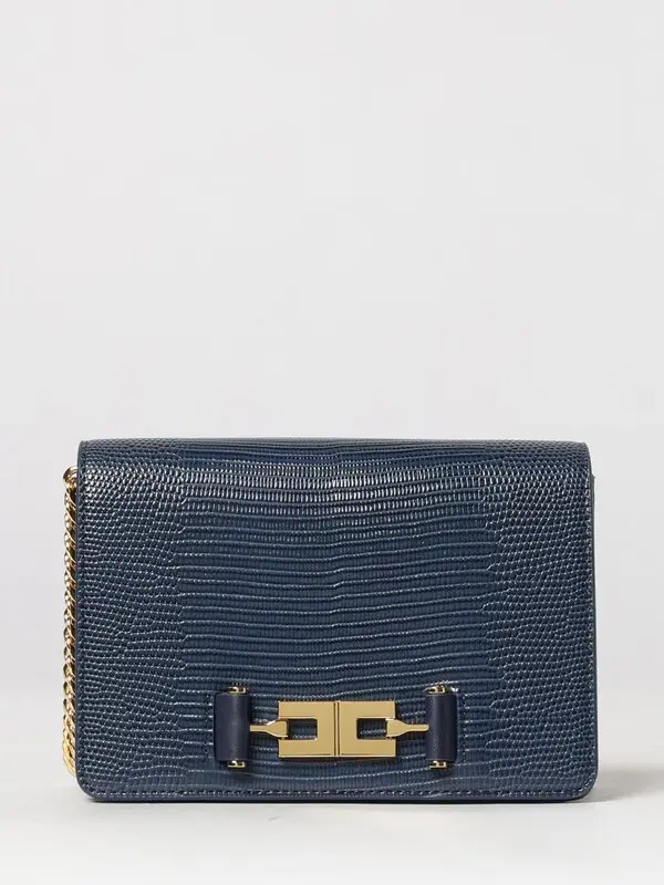 Elisabetta Franchi Monogram Mini Crossbody Bag With Metallic Logo - Blue