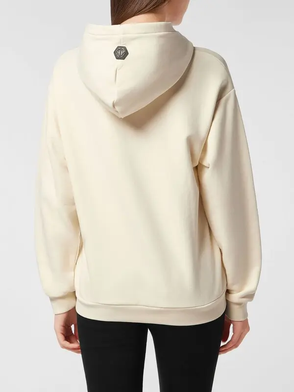 Philipp Plein Teddy Bear Print Cotton Hoodie With Rhinestone Embellishments