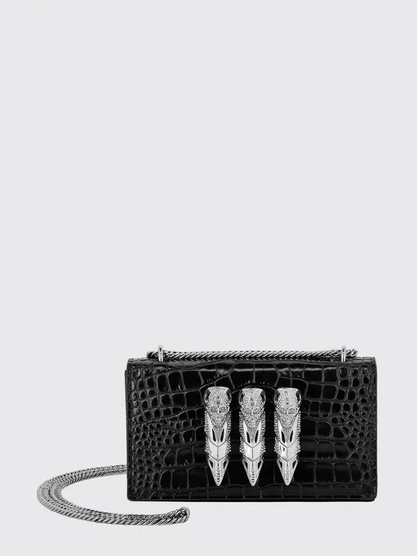 Philipp Plein Crocodile Print Leather Clutch With Rhinestone Ring - Black