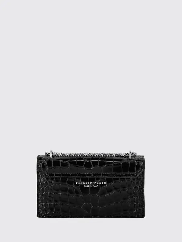 Philipp Plein Crocodile Print Leather Clutch With Rhinestone Ring