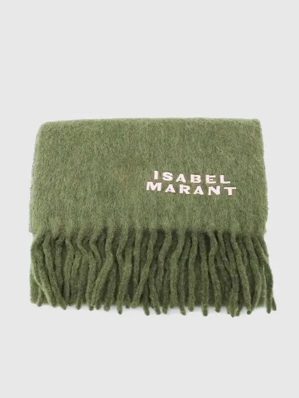 Isabel Marant Étoile Firny Embroidered-logo Alpaca Wool-blend Scarf With Fringes - Kaki