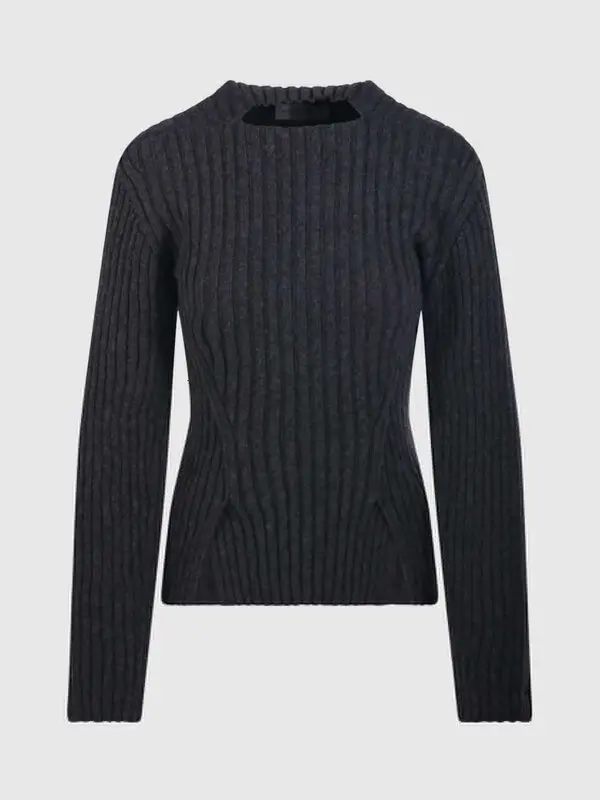 Victoria Beckham Ribbed Cashmere-blend Crewneck Sweater With Front Slit - Grey