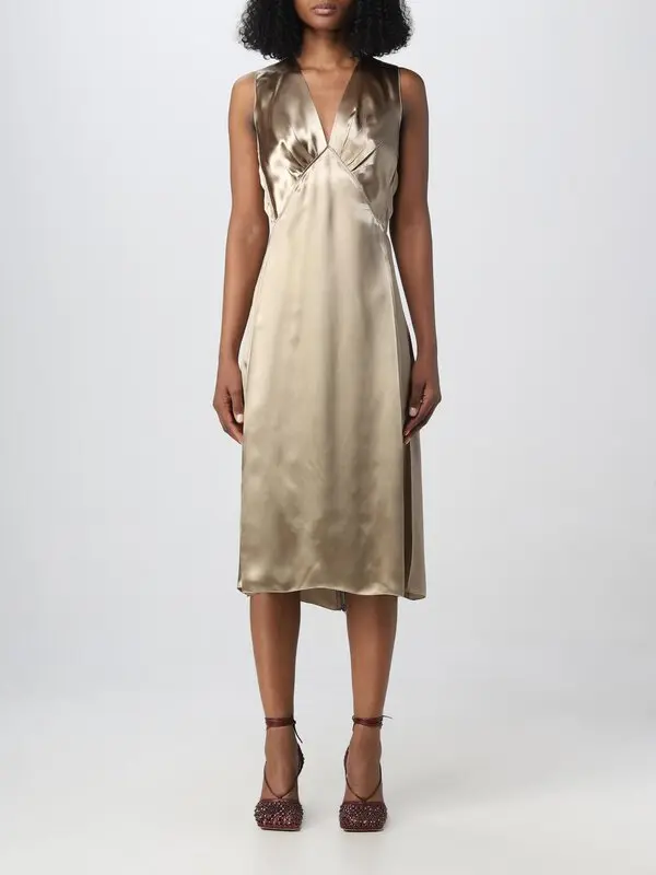 Bottega Veneta Sleeveless V-neck Midi Dress - Gold