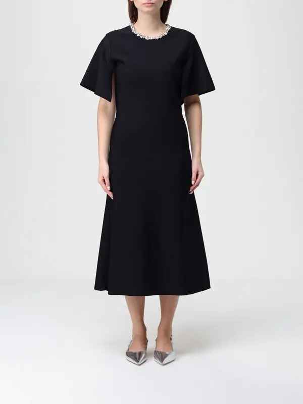 Alexander McQueen Embellished Neck Cape Dress