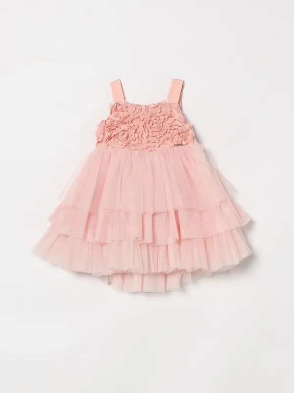 TWINSET Tulle Dress With Ruffled Hem And Floral Applique