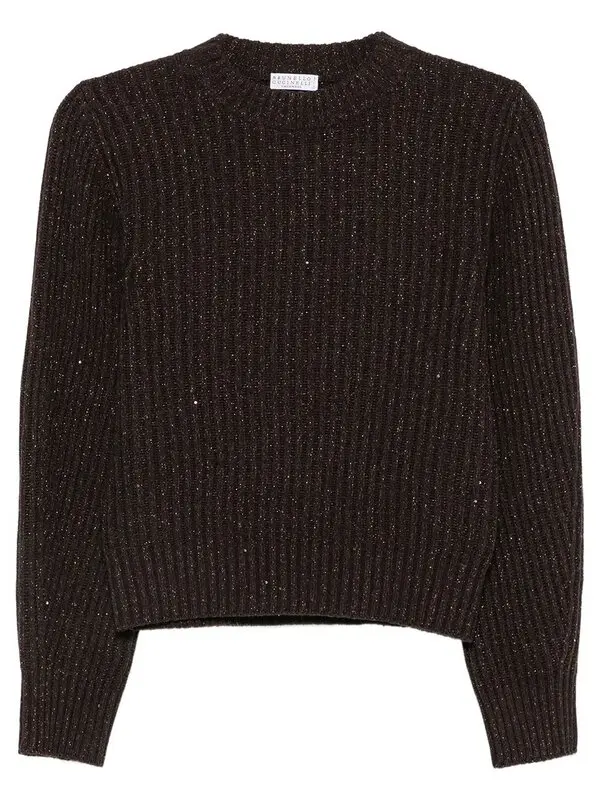 Brunello Cucinelli Ribbed Cashmere And Wool Blend Sweater With Sequins - Brown