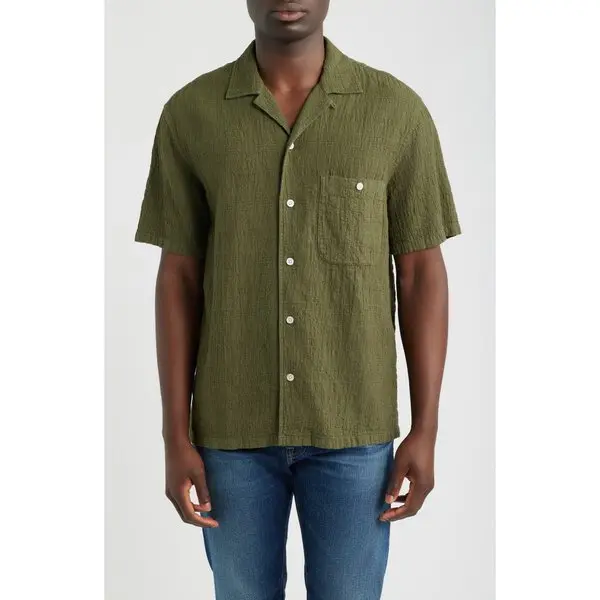 Madewell Cotton And Linen Slub Camp Shirt - Olive Drab