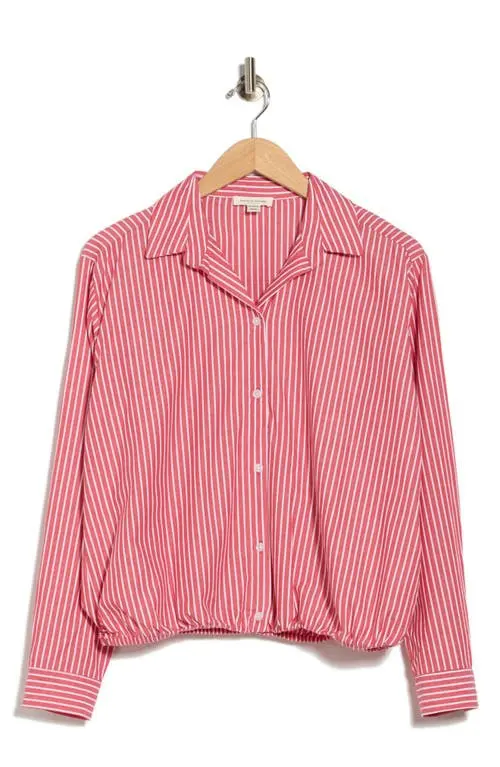 BEACHLUNCHLOUNGE Marin Stripe Cotton Crop Bubble Hem Shirt - Currant Red