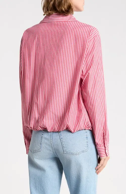 BEACHLUNCHLOUNGE Beach Lunch Lounge Marin Striped Cotton Crop Bubble Hem Shirt - Currant Red