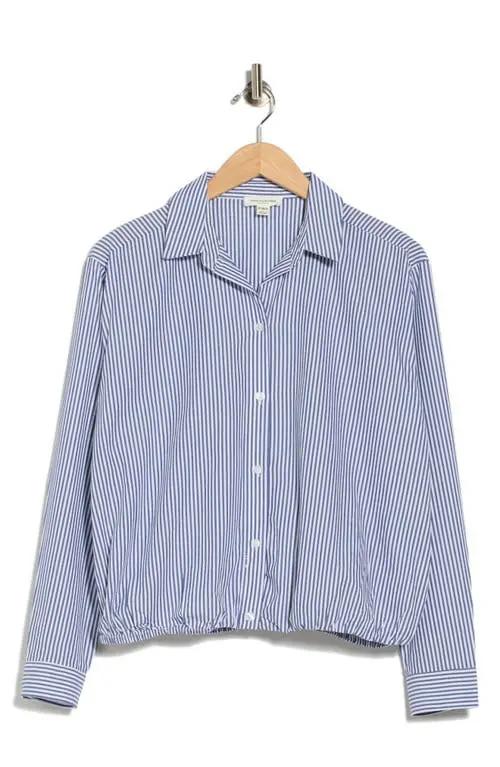BEACHLUNCHLOUNGE Marin Stripe Cotton Crop Bubble Hem Shirt - Santorini