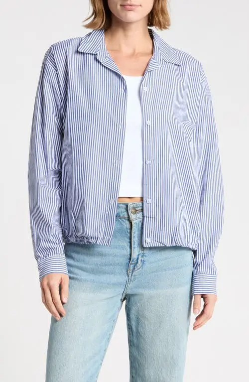 BEACHLUNCHLOUNGE Beach Lunch Lounge Marin Striped Cotton Crop Bubble Hem Shirt - Santorini