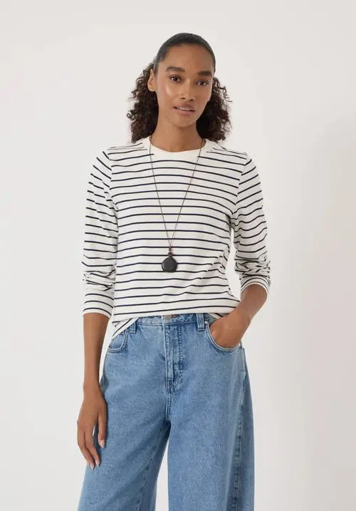 HUSH Mia Stripe Slim Long Sleeve Top - Navy