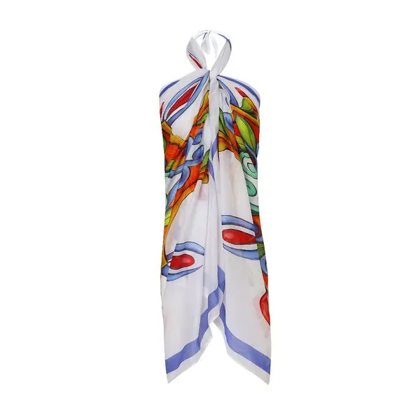 DHARA SHETH, DUBAI White / Blue Majolica Mosaic Resort Halter-style Sarong Multicolor - White/blue