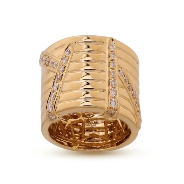 ARTISAN 14k Yellow Gold Diamond Wide Ribbed Band Ring - Gold/white