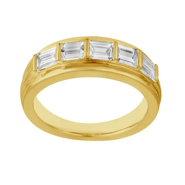 ARTISAN Gold / White 14k Yellow Gold Emerald Cut Diamond Half Eternity Band Ring - Gold/white