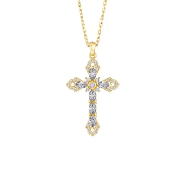 VANIMY Helena Cross Pendant Necklace With Oval And Round Stones