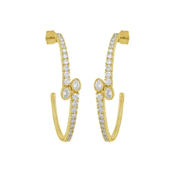ARTISAN 14k Yellow Gold Diamond Open Hoop Earrings With Oval Accents - Gold/white