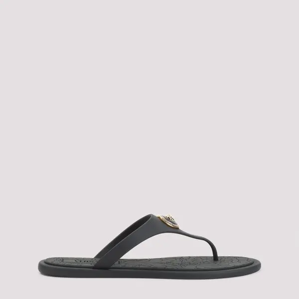 Versace Rubber Thong Slides With Embellished Detail - Black