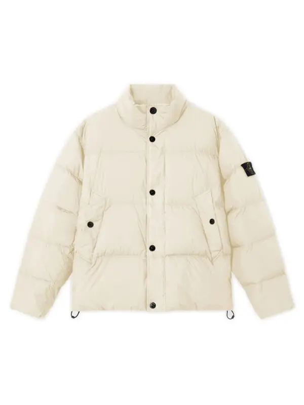 Stone Island Padded Stand-up Collar Utility Jacket With Two-way Zip & Snap Pockets - Bianco
