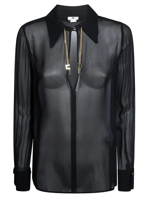 Elisabetta Franchi Black Viscose Shirt With Gold Chain Detail