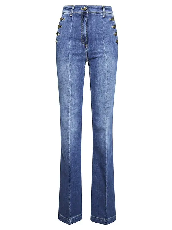 Elisabetta Franchi Button Detailed Flare Jeans - Denim