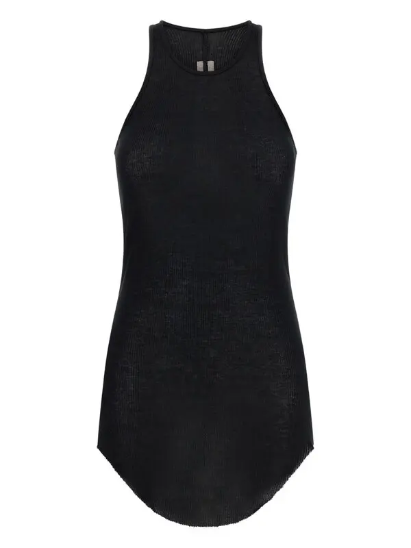 Rick Owens Sheer Ribbed Knit Halter Tank Top With Racerback - Nero