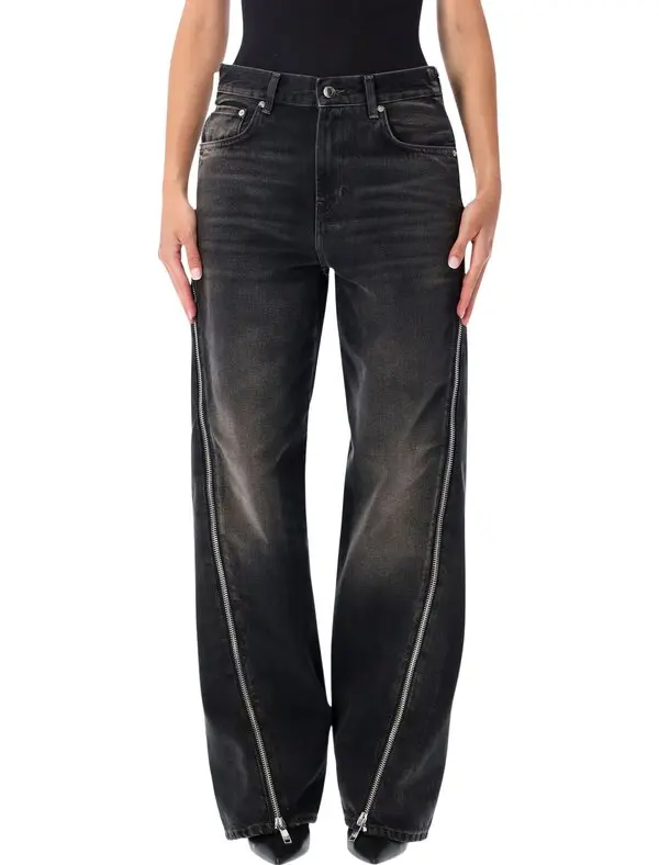 HAIKURE Washed Boyfriend Jeans With Loose Straight Leg And Side Zips - Vintahe Black