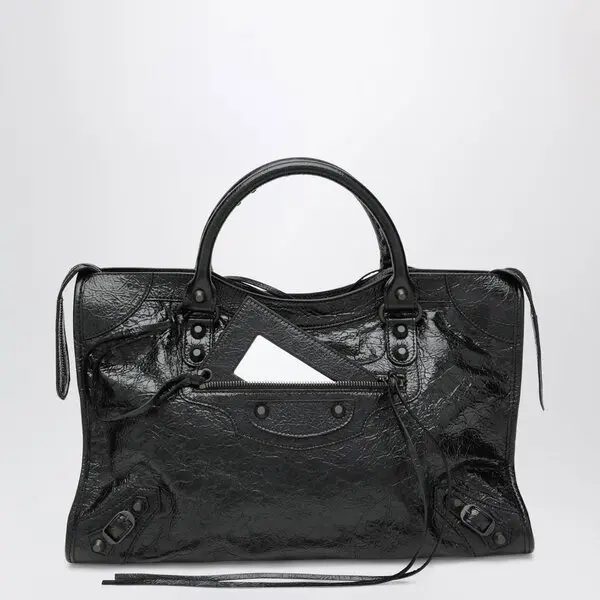 Balenciaga Medium City Lambskin Tote Handbag - Black