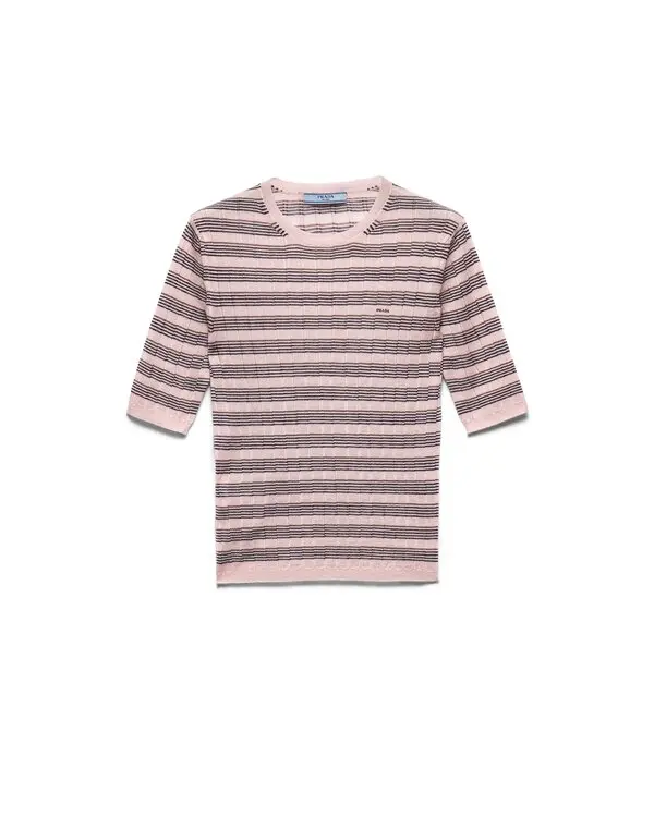 Prada Striped Cashmere And Silk Sweater - Pink