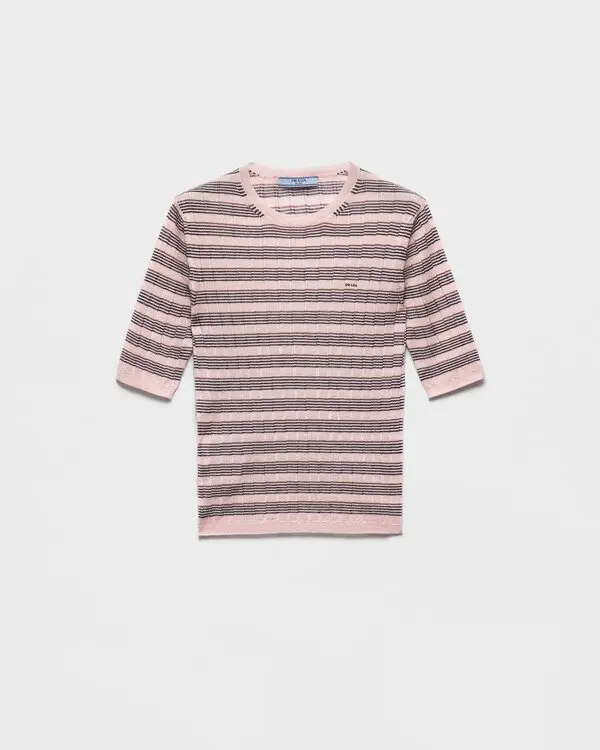 Prada Short-sleeved Striped Cashmere And Silk Sweater